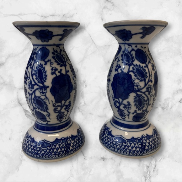 Source Unknown | Accents | Blue And White 6 Decorative Porcelain Candle ...